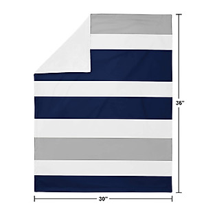Sweet Jojo Designs Stripe Baby Boy Receiving Security Swaddle Blanket for Newborn or Toddler Nursery Car Seat Stroller Soft Minky - Navy Blue, Grey and White