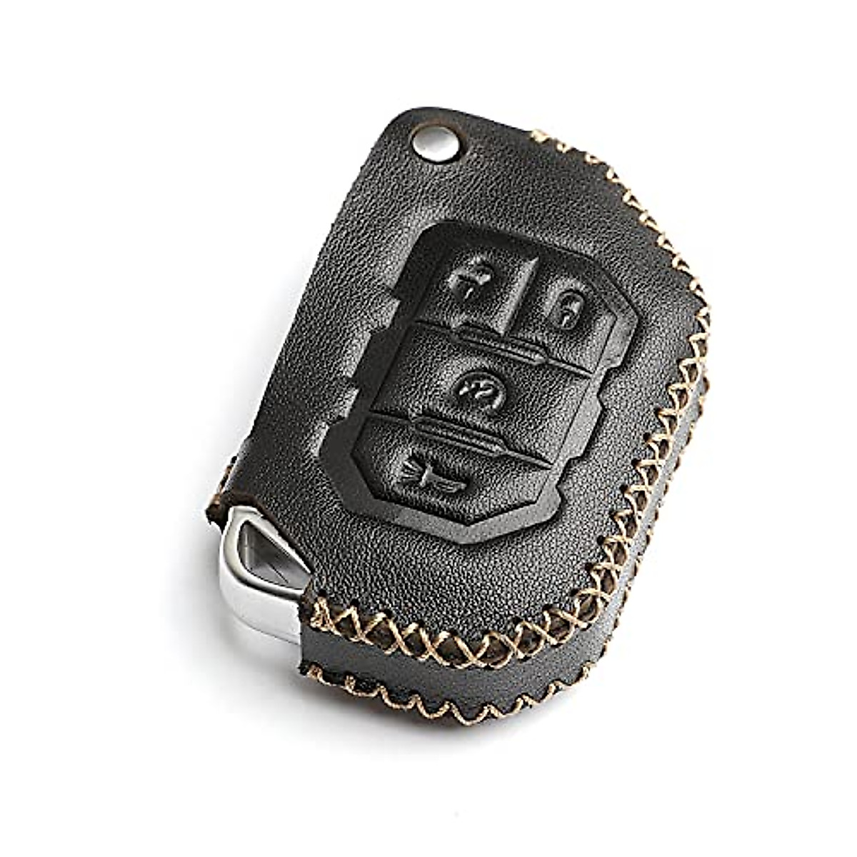 WFMJ Leather for 2018 2019 2020 2021 2022 2023 Jeep Wrangler JL Gladiator JT JLU Remote Flip 4 Buttons Key Fob Case Cover Chain (Black)