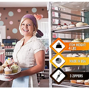 Made in USA. High quality Long-lasting use Vinyl COVER, Bakery Food Pan Sheet Rack Transparent COVER, size: 23"W x 28"L x 61"H, Long-lasting use Durable Clear Vinyl, with 3 Zippers.