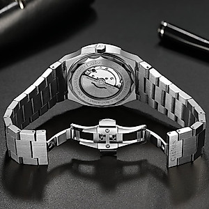 CADISEN Design Men Watches Mechanical Automatic Watch 100M Waterproof Brand Luxury Wristwatch (Light Blue)