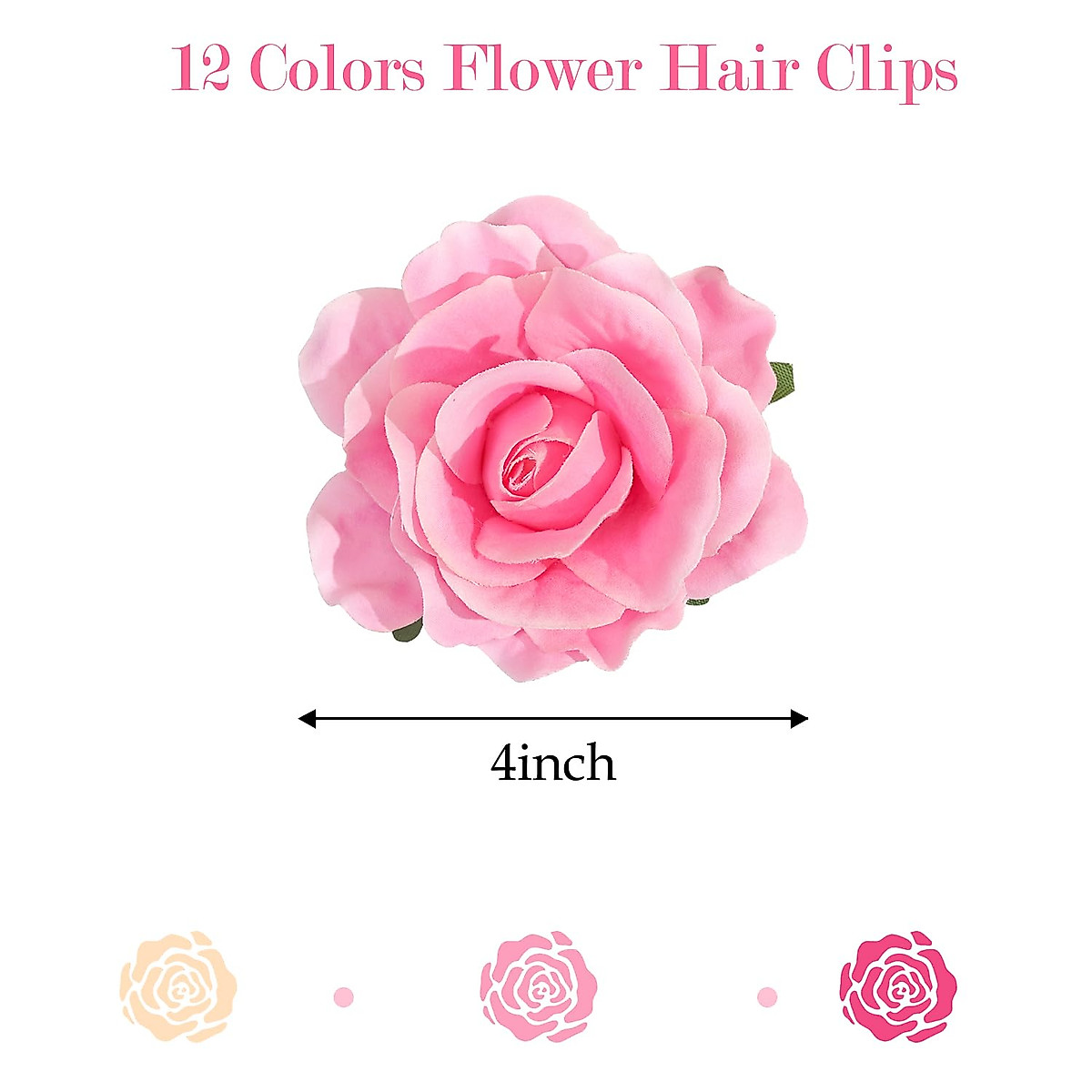 12PCS Elegant 4inch Rose Flower Hair Clips Hairpins Floral Brooches Pin Boho Hair Clip Rose Hair Accessories For Women Girls Lady Bridal