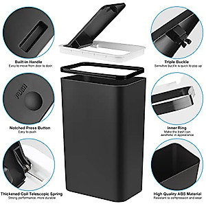 Bathroom Trash Cans with Lids - 3 Pack Kitchen Garbage Can 4 Gallons 2 PCS and 3 Gallons 1 PC with Pop Up Lid,Small Narrow Waste Basket for Bathroom Bedroom Living Room and Office(3 Pack,Black)