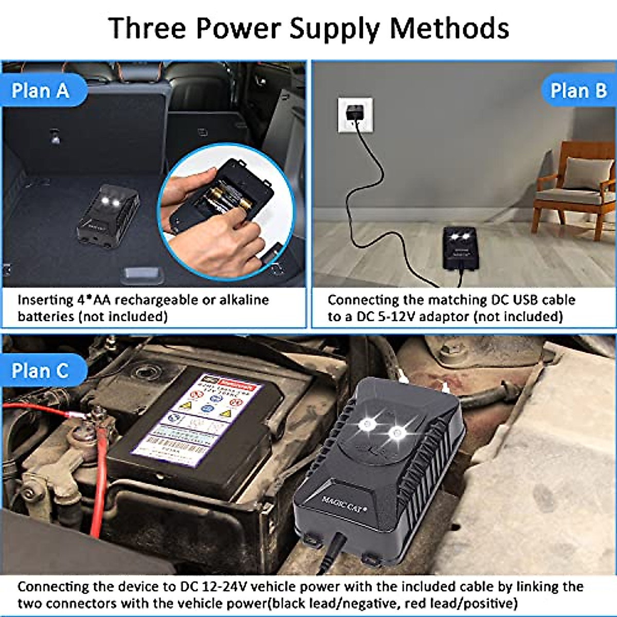 MAGIC CAT Under Hood Animal Repeller Rodent Repellent, Ultrasonic Battery Operated Rat Deterrent with LED Strobe Lights, Rodent Defense Vehicle Protection for 12V 24V Car Truck RV, 2 Pack