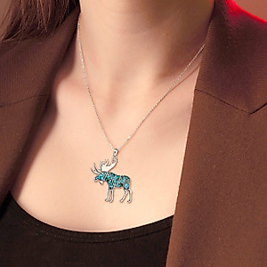 Lauren-Spencer Gemstone Animal Necklace Turquoise Tiger's Eye Tumbled Chips Animal Pendant Necklace Bear Moose Goat Deer Elk Necklace Wildlife Nature Jewelry Gift for Women Men (Moose-Turquoise)