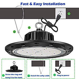 Vemofoper UFO LED High Bay Light 100W Ultra Bright Ceiling Lamp for Garage,Shop,Gym,Warehouse Work Commercial Lighting Grade 15000LM 120V 5000K IP65 (100W)