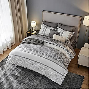 Bedsure Queen Size Bedding Set - 7 Pieces Hotel Style Queen Bed in a Bag Comforter Set with Sheets, Soft Textured Queen Bedding Comforter Set, Luxurious Grey Bedding Set