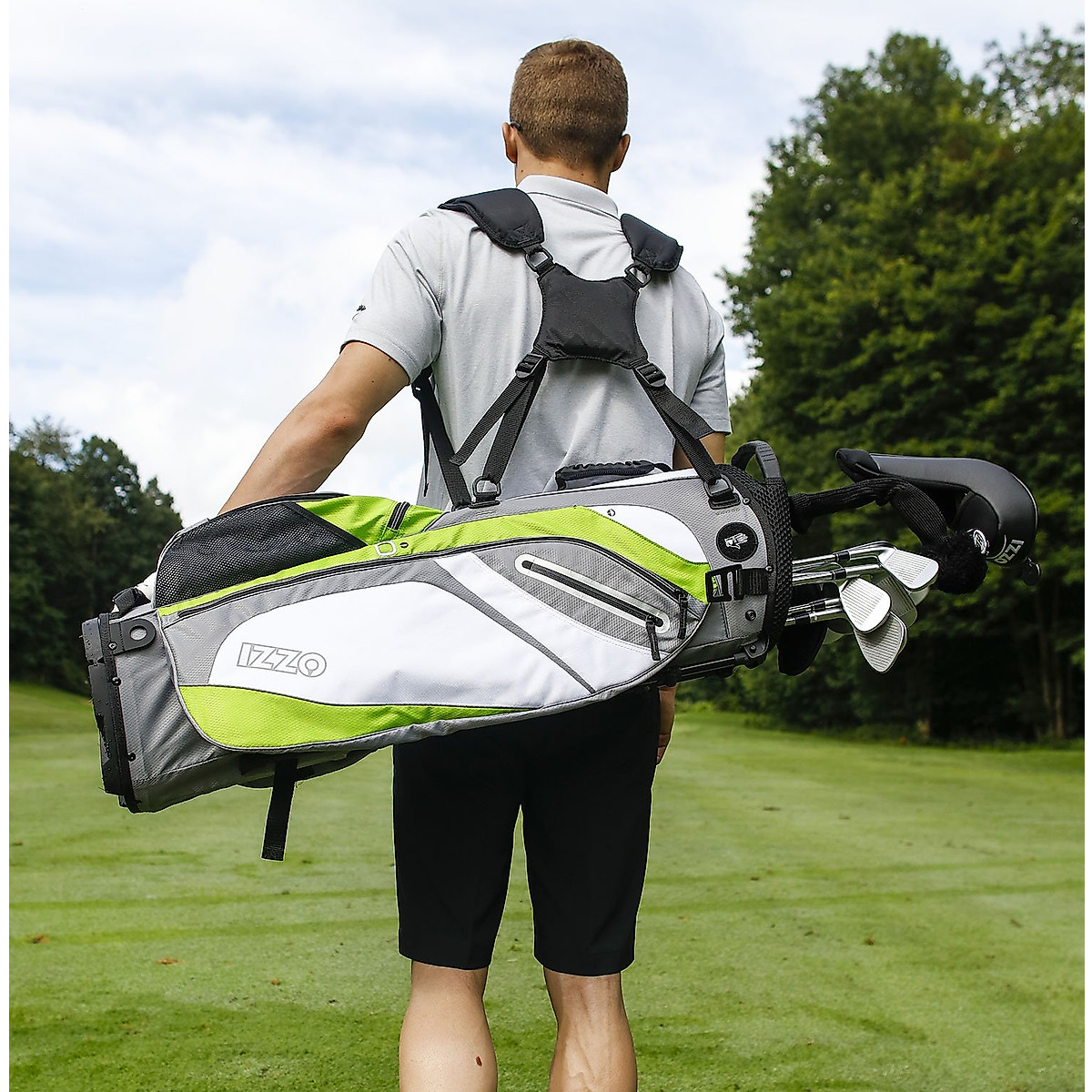 IZZO Golf Lite Grey/Lime/White Walking Ultra Light Perfect with Dual Straps for Easy to Carry Golf Bag