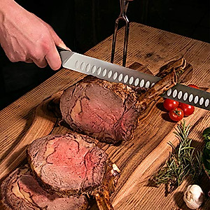 KESSAKU Carving Knife - 12 inch - Dynasty Series - Razor Sharp - Granton Edge - Forged ThyssenKrupp German High Carbon Stainless Steel - G10 Garolite Handle with Blade Guard