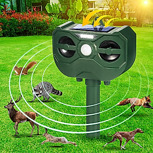 Ultrasonic Solar Animal Repellent Outdoor Deer Repellent Waterproof Animal Deterrent Adjustable Frequency Flashing Lights, Animal Repeller Defender Keep Cat Fox Squirrel Skunk Raccoon Out of Yard (1)
