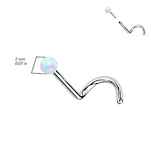 Pierced Owl 20GA F136 Implant Grade Titanium Threadless Push In Synthetic Opal Ball Top Nose Screw (White)