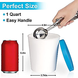 DUNCHATY Ice Cream Containers (Set of 2, 1 Quart Each) Freezer Dessert Containers Reusable Ice Cream Storage Cups with Silicone Lids for Homemade IceCream Frozen Yogurt Sorbet Blue