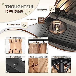 Flamaker Hardtop Gazebo Aluminum Frame Outdoor Gazebo with Privacy Curtains and Gauze Mesh Sunshade Pavilion Double Roof Canopy for Patio, Lawn, Deck, Poolside (Aluminum Roof, 12' x 20')