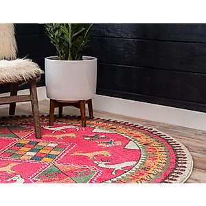 Unique Loom Sedona Collection Southwestern, Border, Over-Dyed, Animals, Tribal, Abstract Area Rug, 3 Feet 3 Inch, Pink/Beige