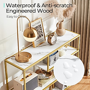 LINSY HOME Console Table, 4-Tier Sofa Tables for Entryway, Narrow Tables with Open Storage Shelves, 39.3” Console Tables for Entryway, Hallway, Sofa, Couch, Living Room, Bar, Kitchen, White Gold