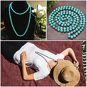 PEARLADA Boho Turquoise Necklace Long Beaded Necklace Strand Handmade Knotted Jewelry for Women Fashion Beads Endless Necklace