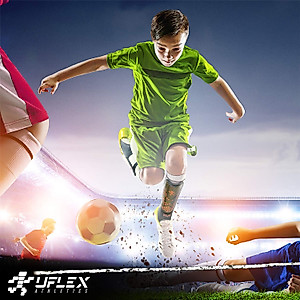 Uflex Athletics Slip and Slide Shin Guards for Kids and Teens - Protective Soccer Gear for Boys and Girls with Padded Ankle Support - Non Slip Adjustable Straps (X-Small)