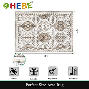HEBE Washable Area Rug 5x7 Living Room Rug Large Rugs for Bedroom Soft Throw Rugs Non Slip Dining Room Mat Traditional Tiled Area Rugs Indoor Floor Carpet for Nursery Kids Room Entryway