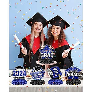 VICHTOP 2024 Graduation Party Decorations - Class of 2024 Blue Theme Decorations with Congrats Grad Table Centerpiece - Stunning Blue Graduation Decor for a Memorable Celebration