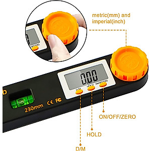 Rainyb Digital Angle Finder Tool 7inch 0-360 degree LED Digital Protractor with Horizontal Vertical Bubble Levels and Ruler Meter Accurate Tools for Carpenters,Woodworkers,Fabricators