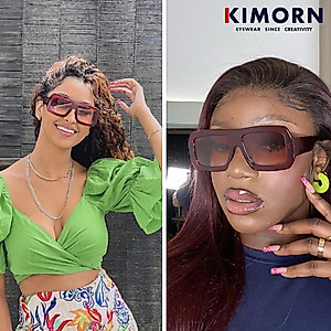 kimorn Sunglasses Womens Men Trendy Retro Sun Glasses Oversize Square Frame Shades K1571 (Red+Gradient Red Lens)