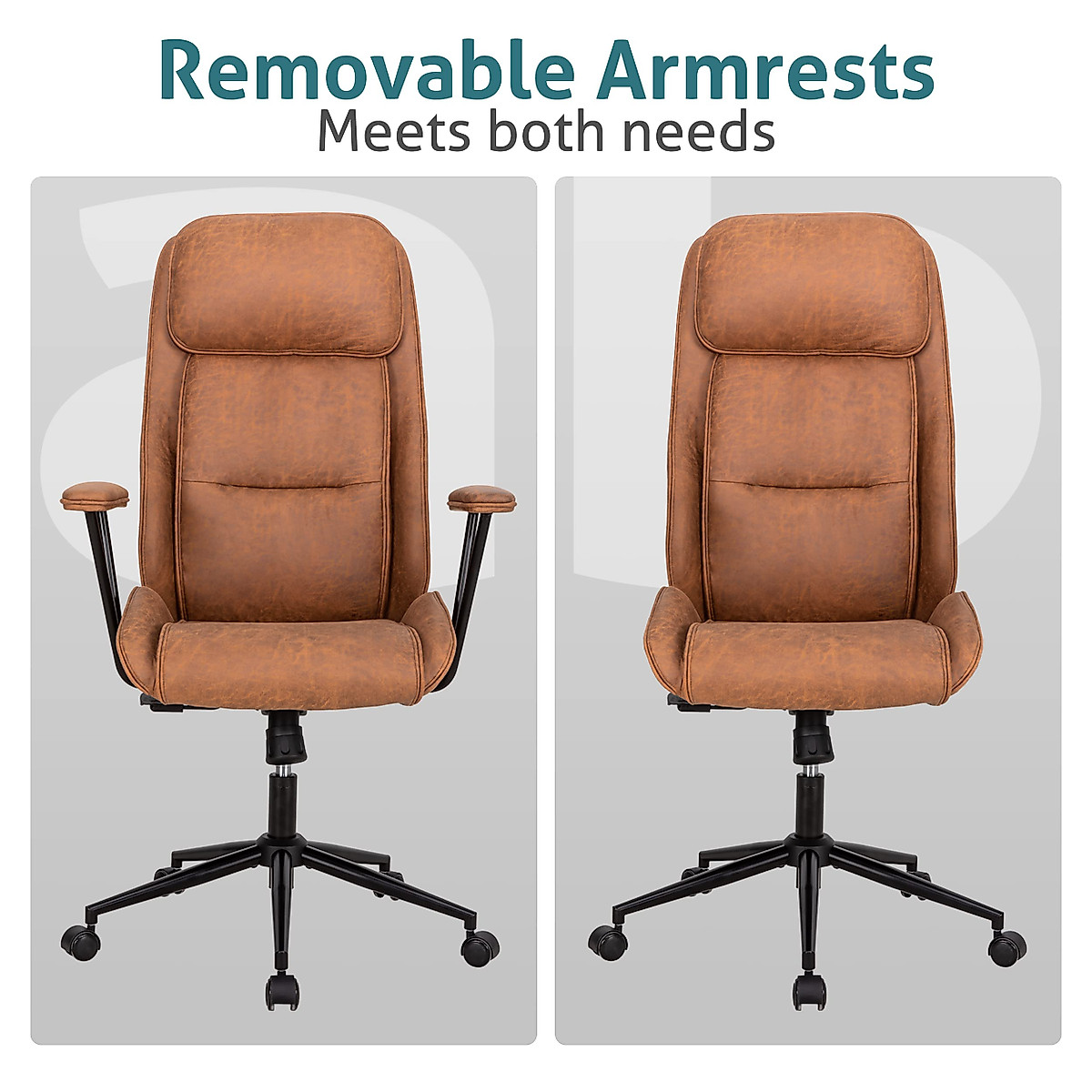 BOWTHY Executive Chair Mid Century Office Modern Chair,55° Reclining High Back Desk Chair with Wheels,Conference Room Chairs,Brown Office Chair,Swivel Chair 330lbs,Computer Chair for Adults