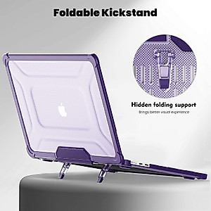 Yebiseven Case for M3/M2 MacBook Air 15 inch 2024 2023 Released A3114/A2941, Heavy Duty Shockproof Laptop Case with Keyboard Cover & Trackpad Protector & OTG Adapter & 2 Webcam Cover, XK-Purple