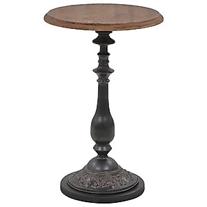 GOLINPEILO Solid Wood Round Side Table with Steel Base, Wood End Table Bedside Table for Bed Room, Coffee Tea End Table for Living Room, Solid Fir Wood 15.7" x25.2" Brown