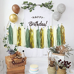 15 Pc DIY Sage Green Blush Nude Gold Tissue Paper Tassel Garland Party Banner for Neutral Baby Baptism Eucalyptus Greenery Woodland Baby Shower Rustic Wedding Party Decoration