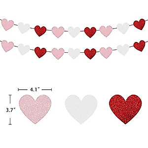 Valentine's Day Banner, Pink & Red Glittery Heart Valentines Day Banner Use for Valentine's Day Anniversary Wedding Engagement Party Home Decorations (Heart)
