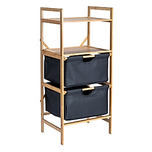 Household Essentials Bamboo Storage Shelf with Cotton Fabric Drawers, Natural and Black