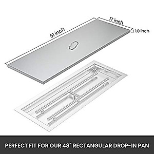 Stanbroil 51" x 17" Stainless Steel Fire Pit Cover Fits 48 x14 Inches Rectangular Drop-in Burner Pan