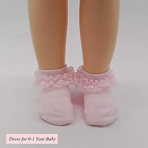 Xiyadun Girls Ruffle Lace Eyelet Frilly Ankle Dress Socks for Infant/Toddler/Girl(Black,White,Pink,5-7 Years)