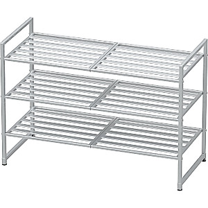 Simple Houseware 3-Tier Stackable Shoes Rack Organizer Shelf, Silver