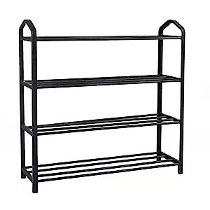 YSSOA 4-Tier Stackable Shoe Rack, 12-Pairs Sturdy Shoe Shelf Storage, Black Shoe Tower for Bedroom, Entryway, Hallway, and Closet