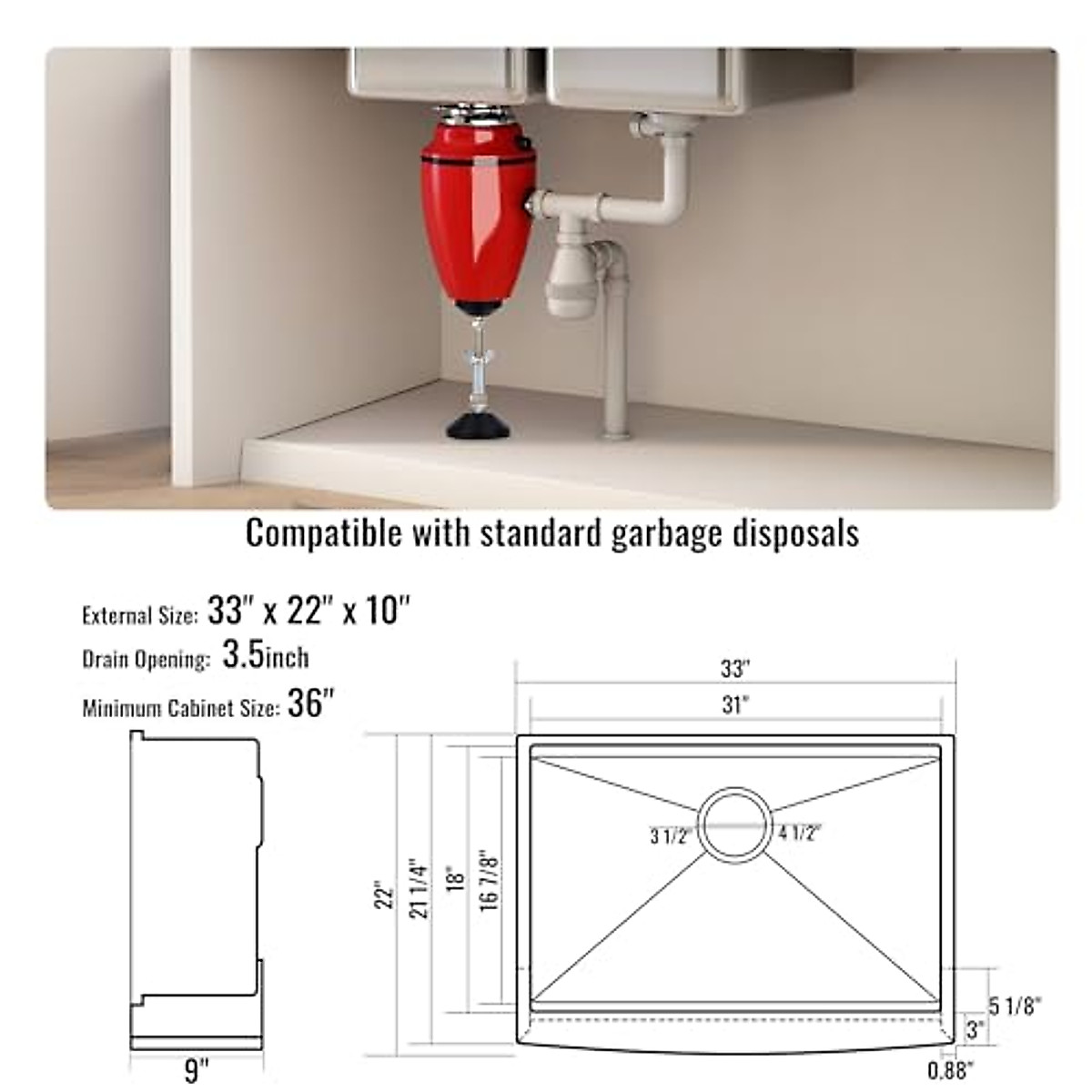 VEVOR 33 inch Farmhouse Kitchen Sink, 304 Stainless Steel Sink, Top Mount Single Bowl Kitchen Sinks with Ledge & Accessories, Household Dishwasher Sinks for Farm, Prep Kitchen, Garage and Bar Sink
