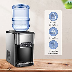 Antarctic Star 3-in-1 Water Cooler Dispense with Built-in Ice Maker, 3 Temperature Settings - Hot, Cold & Ice Holds 3 - 5 Gallon Bottles for Home, Kitchen,School, ETL(Stainless Steel)