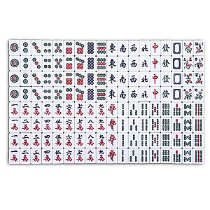 drizzle 34mm Mahjong Set - 146 Medium Size Tiles with Instructions - Traditional Chinese Table Game - Home Family Dorm Party for Leisure Time - Mah Jong 麻将 Green