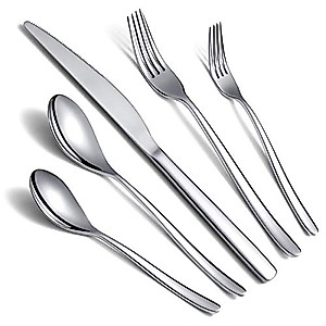 Silverware Set 20 Pieces, Stainless Steel Flatware Set, Mirror Polish Cutlery Set, Utensil Sets Service Set for 4 (Silver)