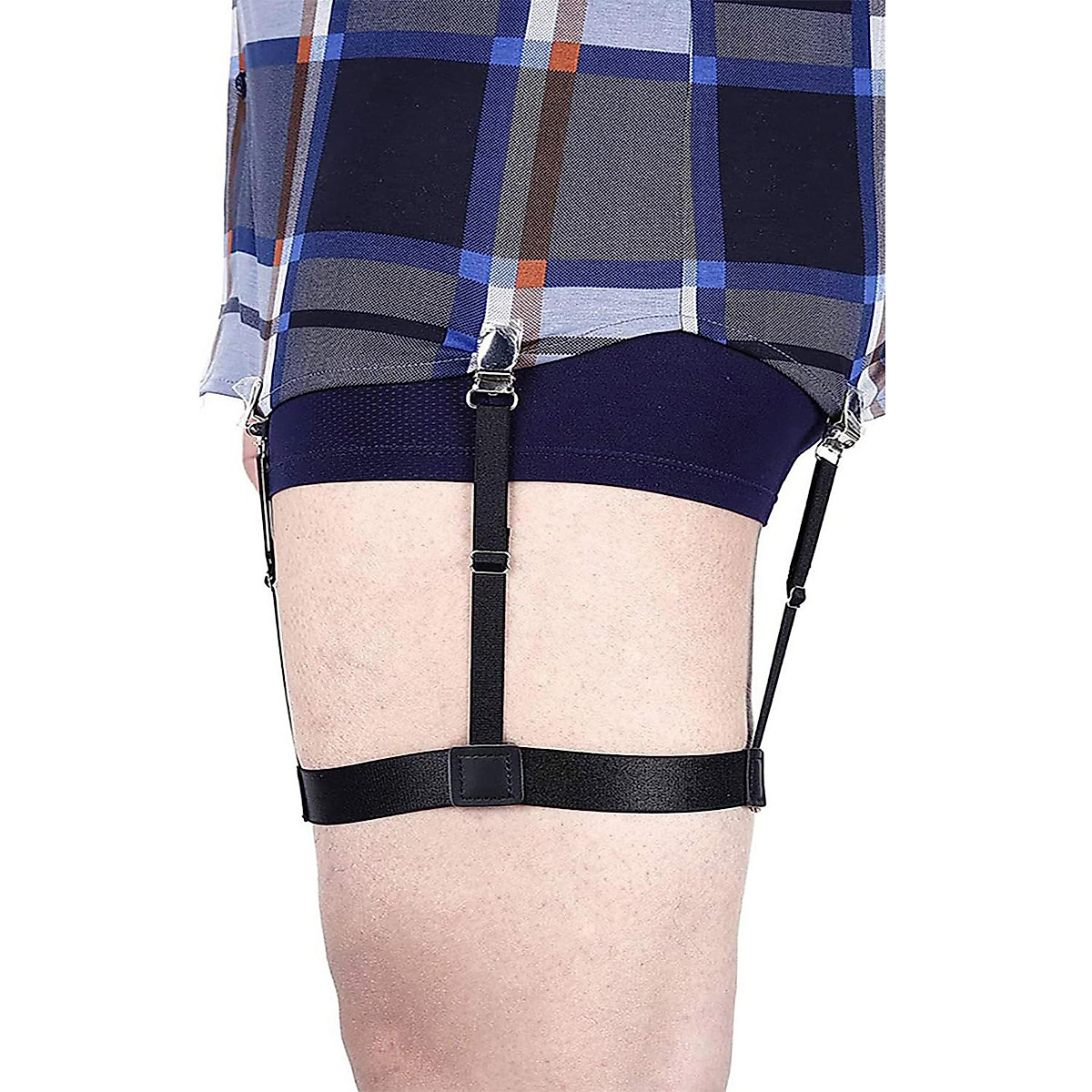 Kedofe Men Shirt Stays Adjustable Elastic Shirt Garter Shirts Holder with Non-slip Locking Clamps for Police Military (Black)