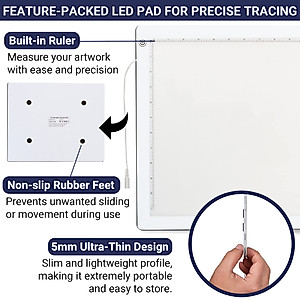 LED Tracing Light Box, 19" Ultra-Thin Light Pad with Adjustable Brightness, Includes USB Cable, Adapter, Paper, and Clip. Portable Drawing Board for Sketching, Cricut Projects, and More