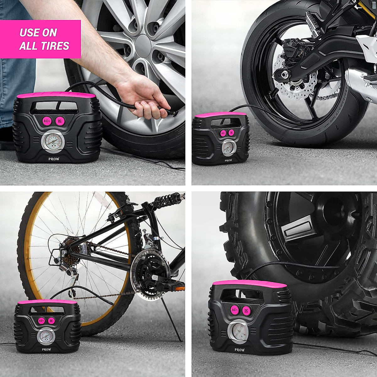 electric air compressor portable tire inflator with analog Pressure Gauge air pump for car tires 12V 110V tire pump for car bike balls & more Easy to use ideal for cool women and adults