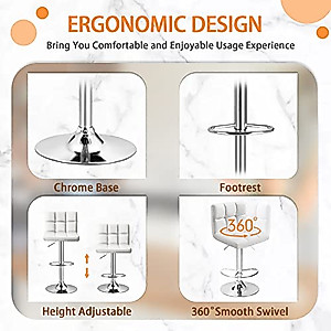 Furmax Bar Stools Modern Pu Leather Swivel Adjustable Hydraulic Bar Stool Square Counter Height Stool Set of 2(White)
