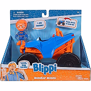 Blippi Monster Truck Mobile - Mini Vehicle with Freewheeling Features Including 2” Character Toy Figure and Cool Hydraulics - Imaginative Play for Toddlers and Young Children