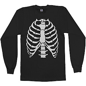 Threadrock Men's Skeleton Rib Cage Halloween Costume Long Sleeve T-Shirt XL Black