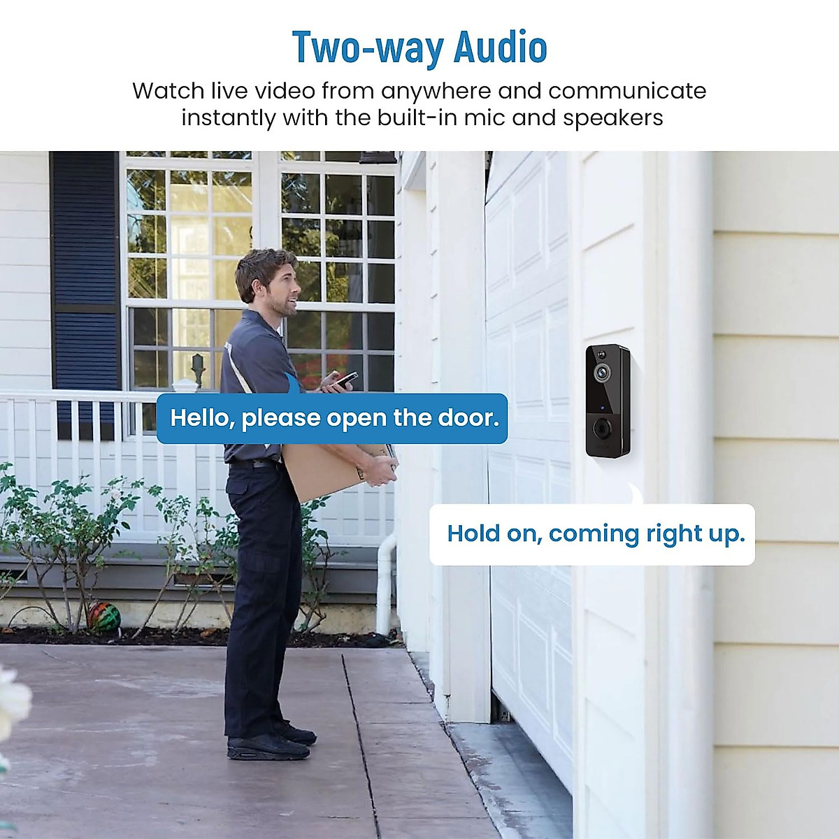 BITEPASS Smart Video Doorbell Camera Wireless with Ring Chime, AI Human Detection, 2-Way Audio, HD Live View, 2.4G WiFi, Night Vision, Cloud Storage, Battery Powered, Indoor Outdoor Surveillance