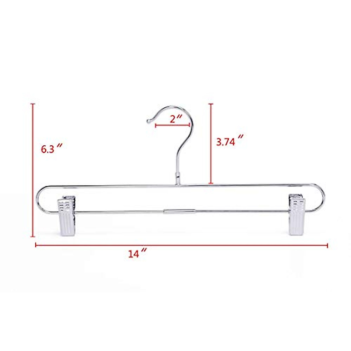 Quality Pant Hangers - 10-Pack Pant & Skirt Hanger Set - Chrome Pant Hangers with Clips - 360-Degree Metal Swivel Hook Hangers for Clothes, Pants - Durable, Anti-Rust Jean, Slack & Trouser Hangers