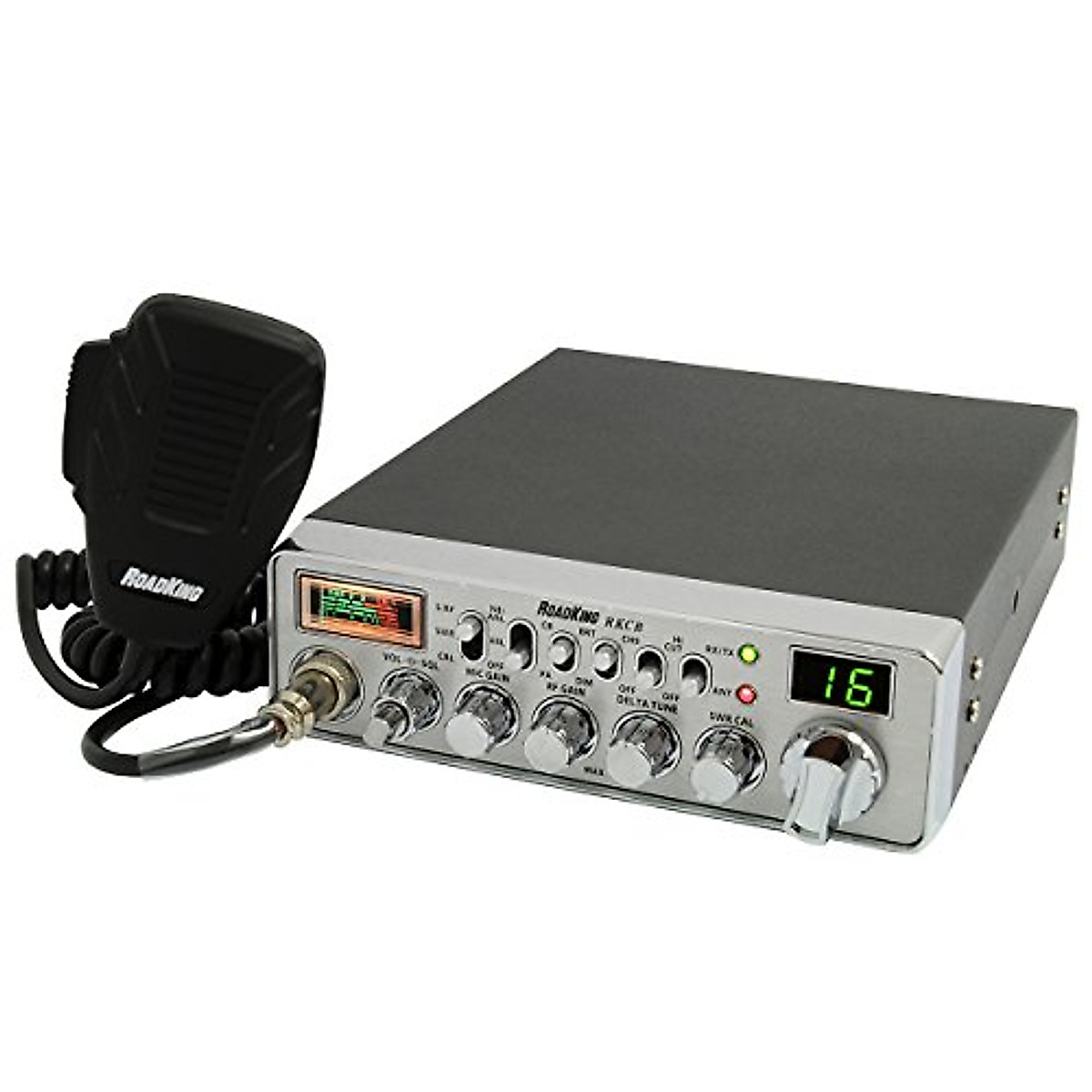 RoadKing RKCBCLASSIC 40 Channel Classic CB Radio with Large Digital Display and Illuminated SWR/RF Meter, Grey