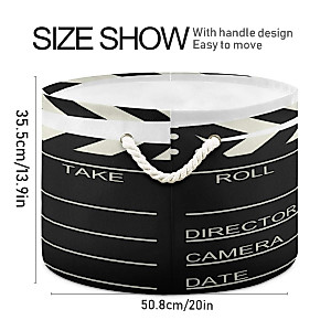 ALAZA Movie Cinema Clapboard Large Storage Laundry Basket with Handles for Blanket Towels Nursery Hamper Bin 20" x 20" x 14"