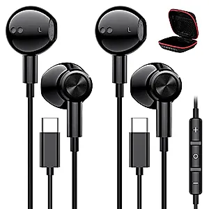 USB C Headphone 2 Pack for Samsung Z Flip 5 Fold 4, Type C Earphones Earbuds with Microphone Wired Headset for Galaxy S23 Ultra S22 Plus S21 FE S20 A53 A54 Google Pixel 7 7A 6 6A iPad 10 Pro OnePlus