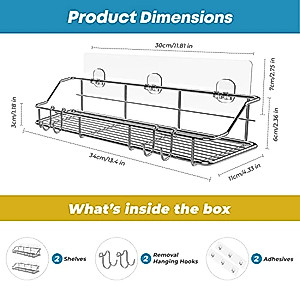 KESOL Adhesive Shower Caddy Shower Shelf Shower Organizer for Bathroom Organization with Hooks, SUS304 Stainless Steel, 2 Pack (Silver)